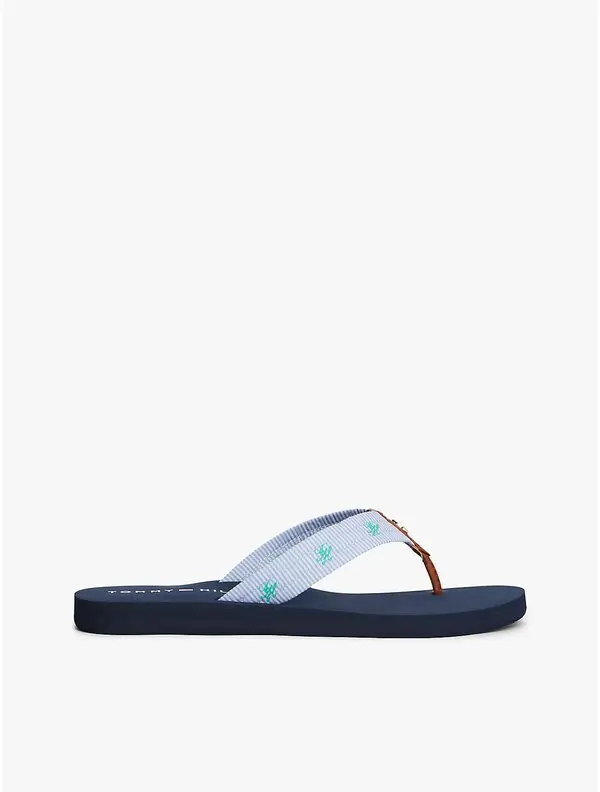 Tommy Hilfiger Embroidered Monogram Canvas Flip Flops