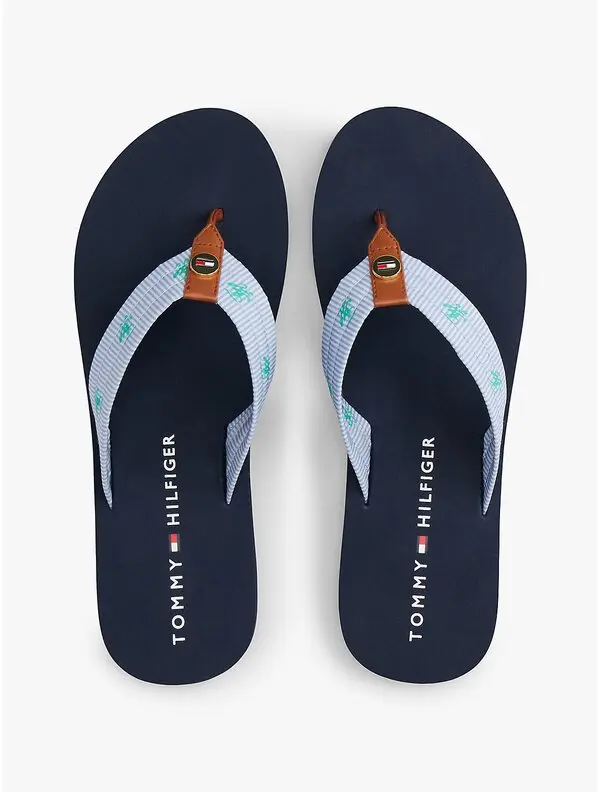 Tommy Hilfiger Embroidered Monogram Canvas Flip Flops