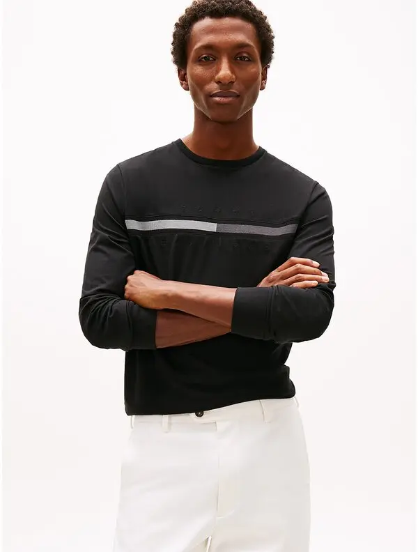 Tommy Hilfiger Long-sleeve Tonal Flag Logo T-shirt - Black