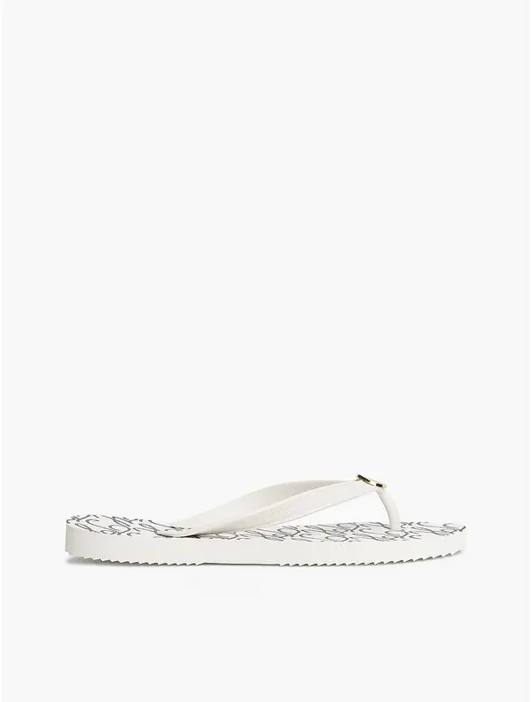 Tommy Hilfiger Metal Hardware Script Print Flip-flop - Open White