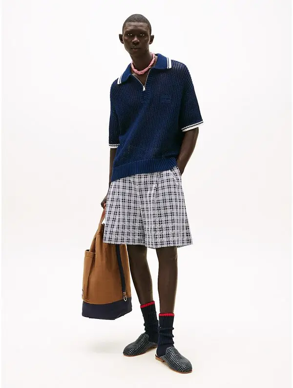 Tommy Hilfiger Wide Leg Check Chino Shorts - Navy