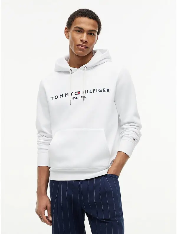 Tommy Hilfiger Embroidered Logo Hoodie - White