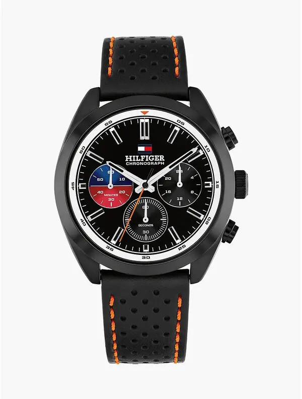 Tommy Hilfiger 40mm Leather Strap Chronograph Watch - Black