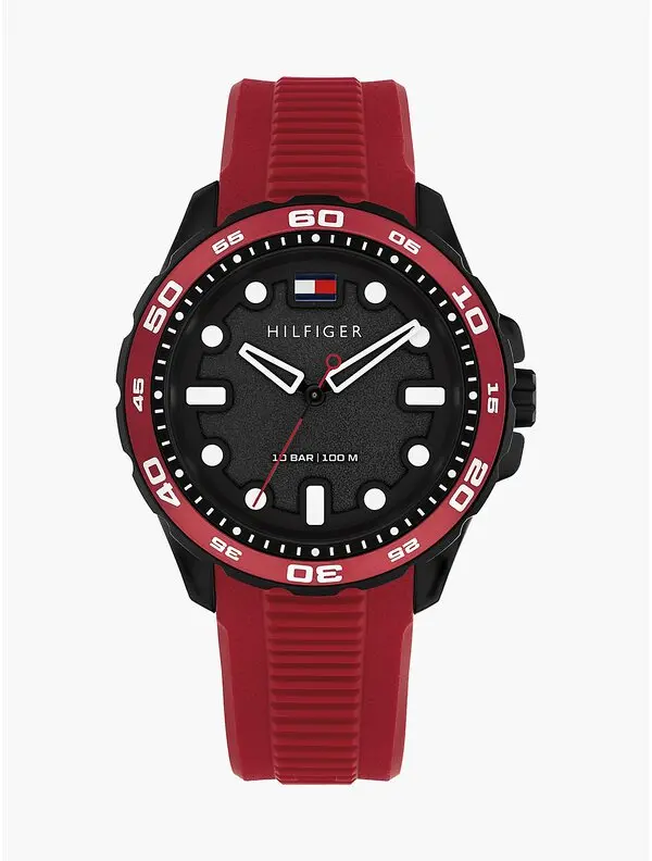 Tommy Hilfiger 42mm Silicone Strap Sport Watch - Black