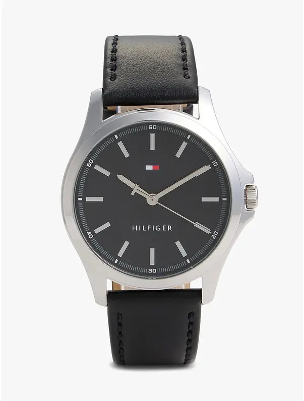 Tommy Hilfiger 43mm Sport Watch With Leather Strap - Black