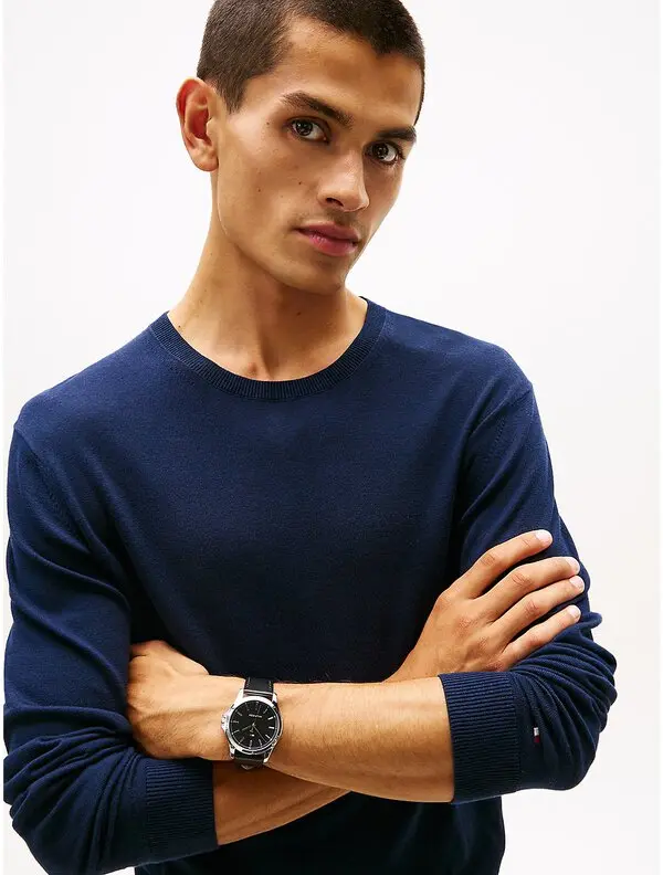 Tommy Hilfiger 43mm Stainless Steel And Leather Strap Watch
