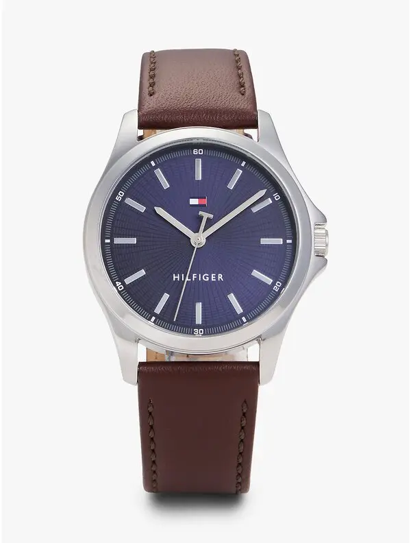 Tommy Hilfiger 43mm Stainless Steel And Leather Strap Chronograph Watch - Navy