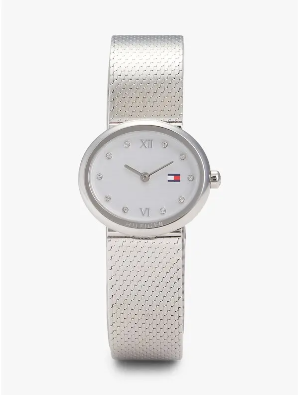 Tommy Hilfiger Oval Crystal Accent Mesh Watch - Silver