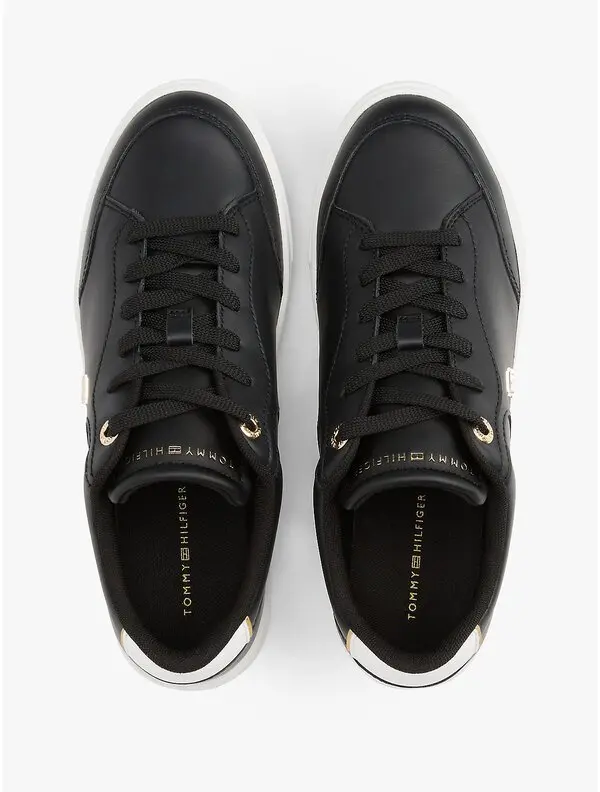 Tommy Hilfiger Monogram Leather Court Sneaker - Black