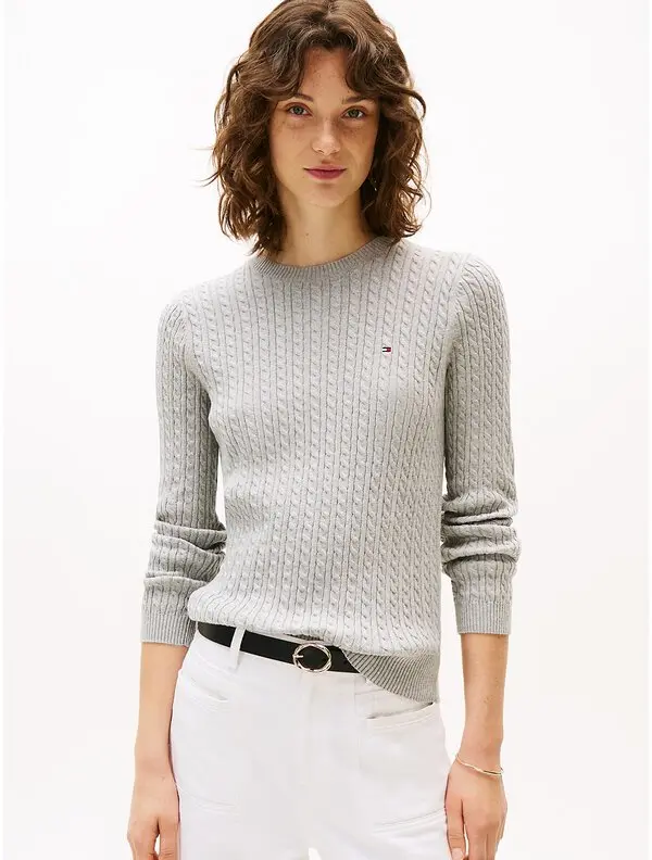 Tommy Hilfiger Cable Knit Crewneck Sweater - Grey