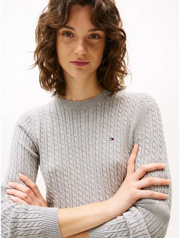 Tommy Hilfiger Cable Knit Crewneck Sweater - Grey