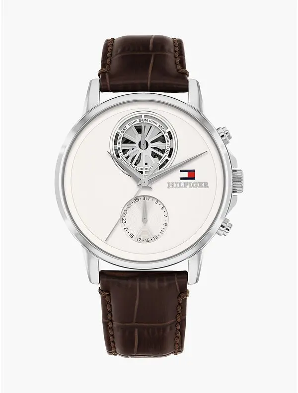 Tommy Hilfiger 40mm Leather Strap Dress Watch - Cream