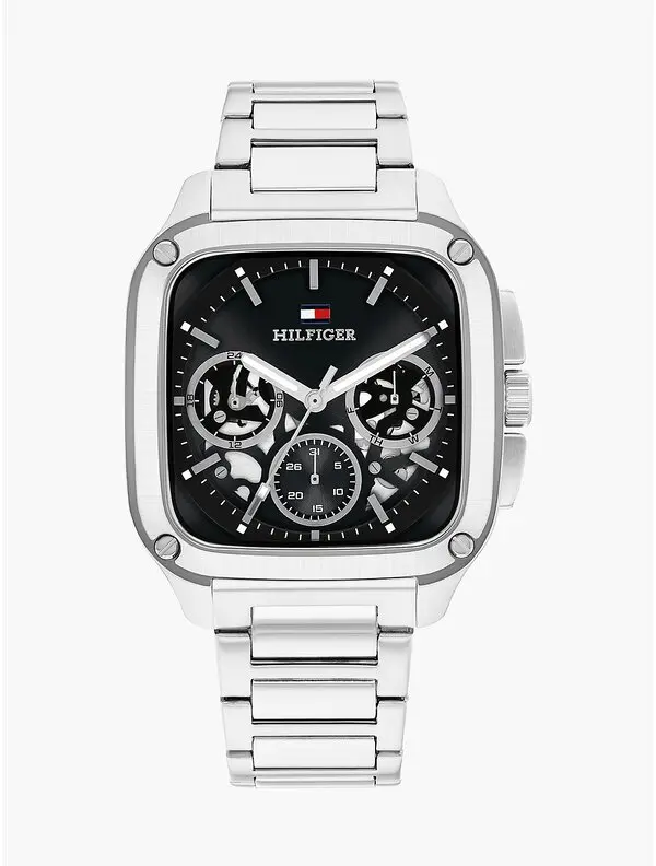 Tommy Hilfiger 37mm Rectangle Skeleton Dial Sport Watch - Black