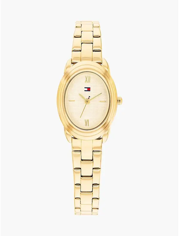 Tommy Hilfiger Textured Oval Dial Dress Watch - Champagne