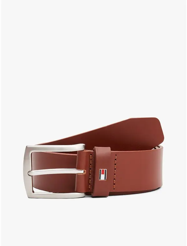 Tommy Hilfiger Leather Belt With Flag Logo - Dark Tan