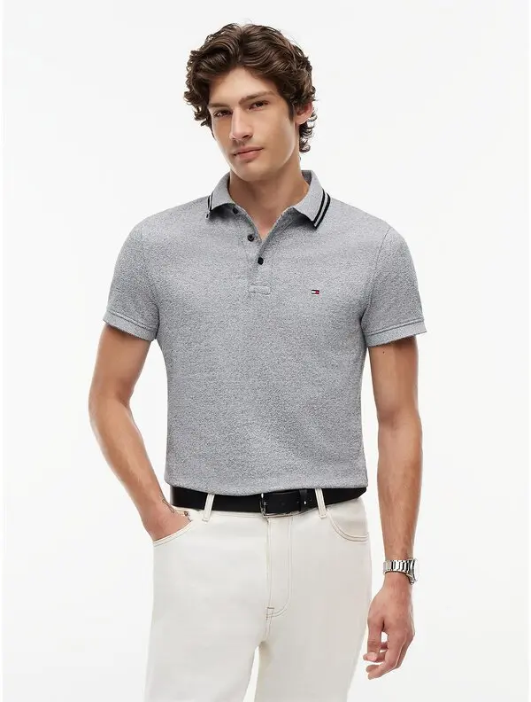 Tommy Hilfiger Slim Fit Heathered Polo - Black