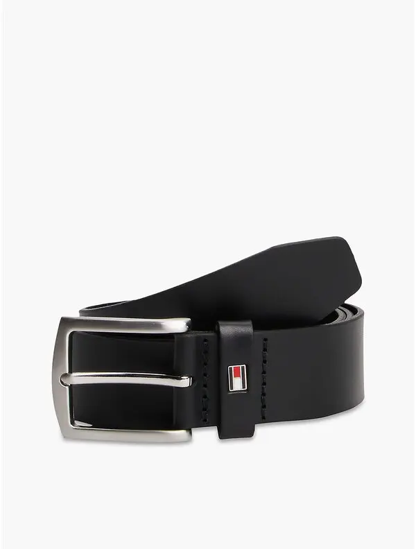 Tommy Hilfiger Leather Belt With Flag Detail - Black