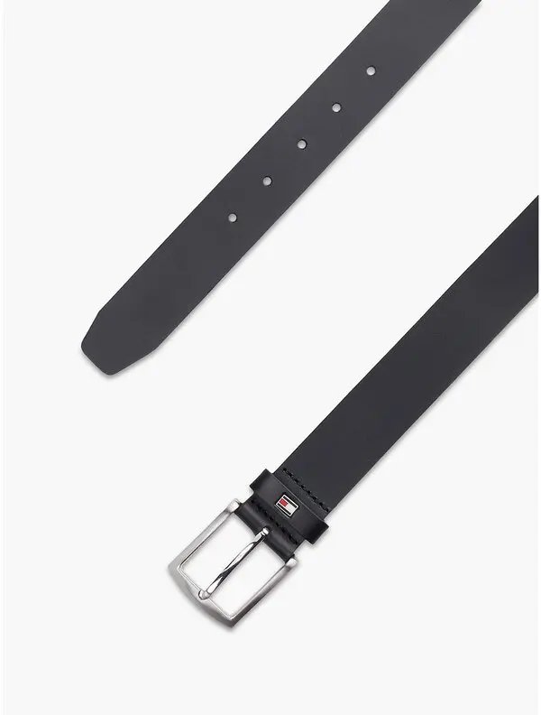 Tommy Hilfiger Leather Belt With Flag Detail - Black