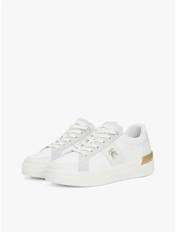 Tommy Hilfiger Leather Court Sneakers With Metallic Heel Detail
