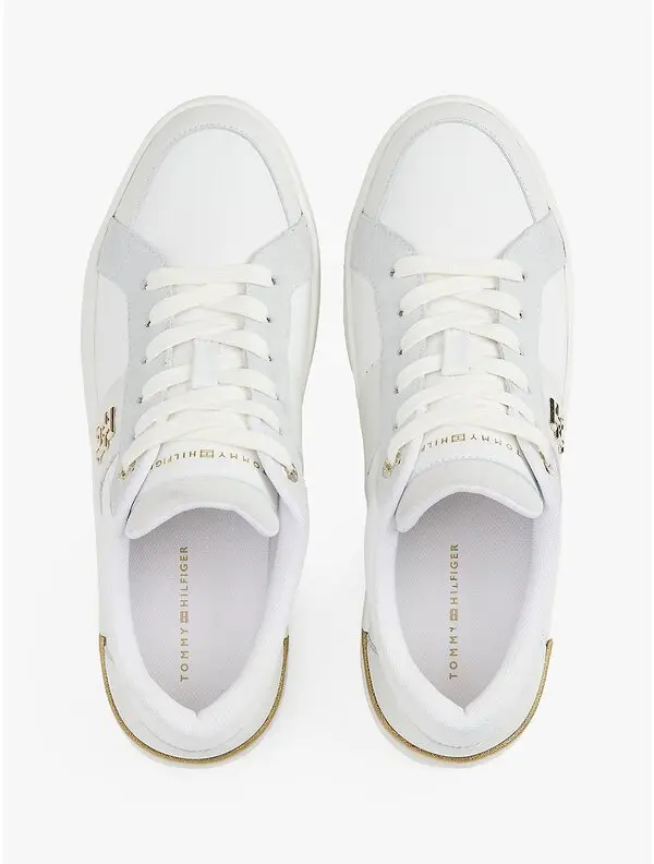 Tommy Hilfiger Leather Court Sneakers With Metallic Heel Detail