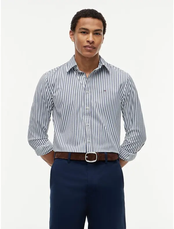 Tommy Hilfiger Regular Fit Striped Th Performance Shirt - Navy