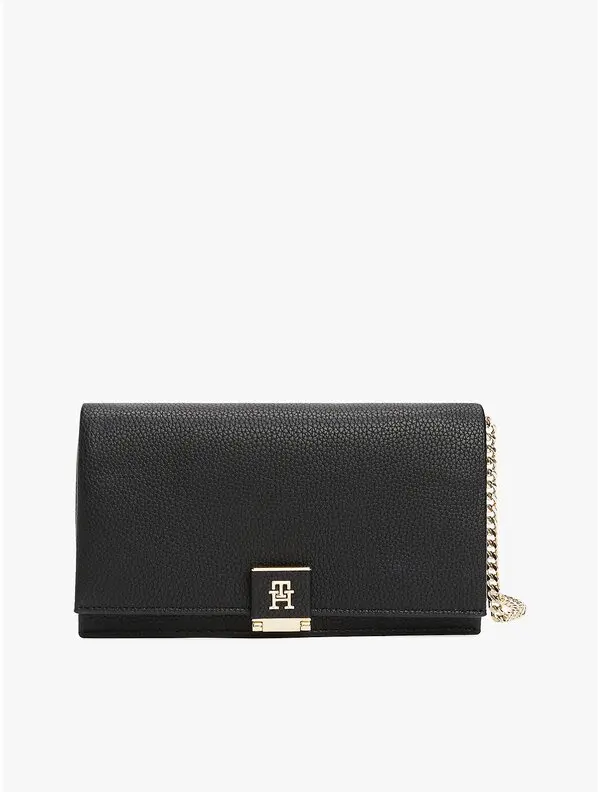 Tommy Hilfiger Monogram Clasp Chain Strap Crossbody Bag - Black