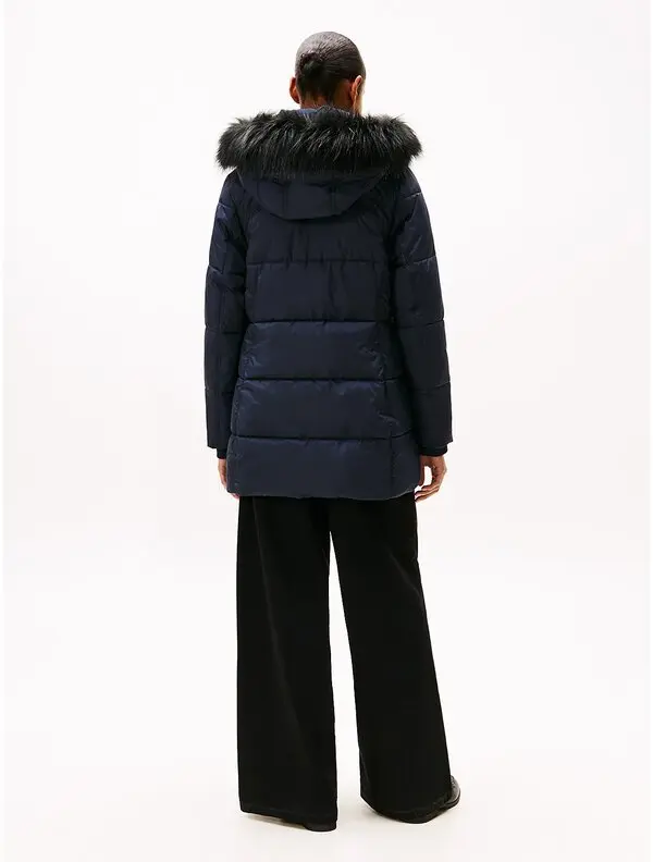 Tommy Hilfiger Quilted Hooded Puffer Coat With Faux Fur Trim