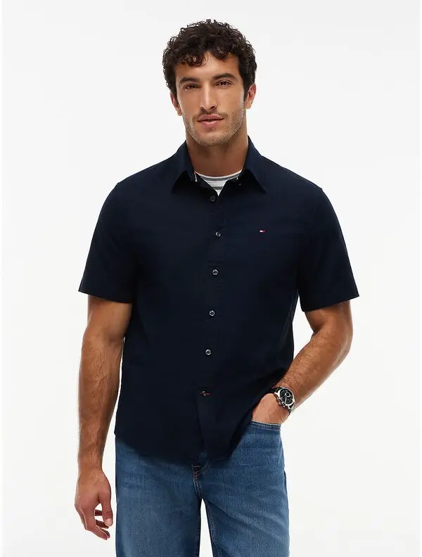 Tommy Hilfiger Regular Fit Short-sleeve Oxford Shirt - Navy Blue
