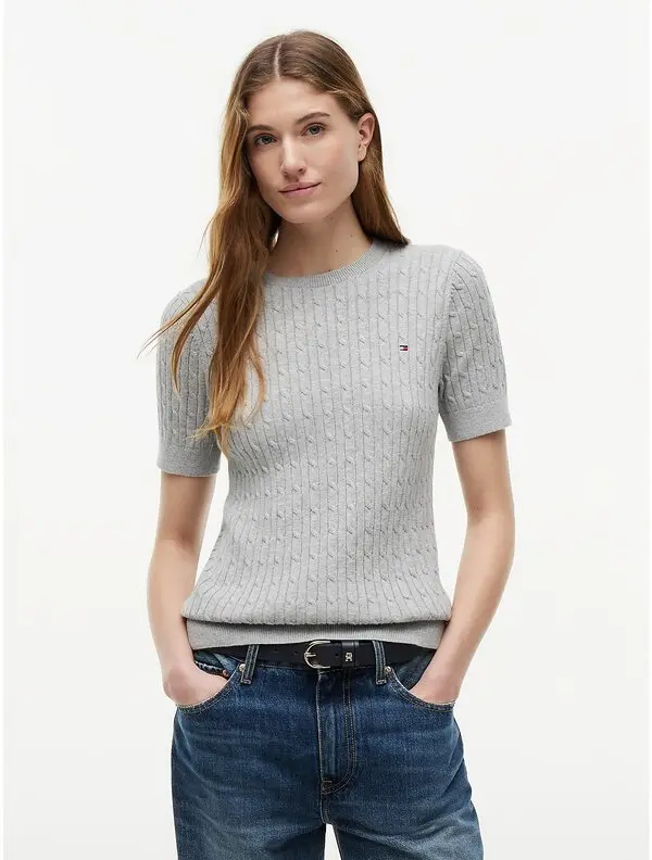 Tommy Hilfiger Short Sleeve Cable Knit Sweater - Grey