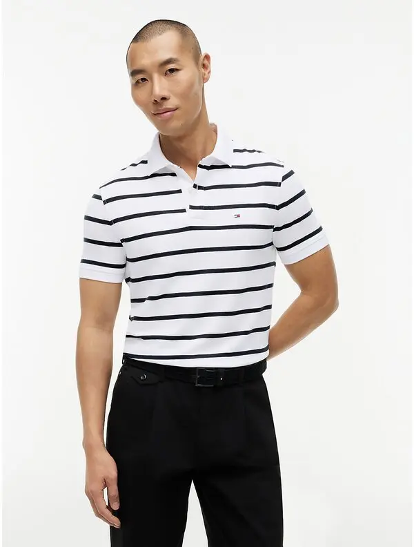 Tommy Hilfiger Regular Fit Striped Wicking Polo - Fresh White Stripe