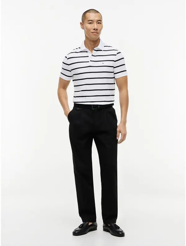 Tommy Hilfiger Regular Fit Striped Wicking Polo - Fresh White Stripe