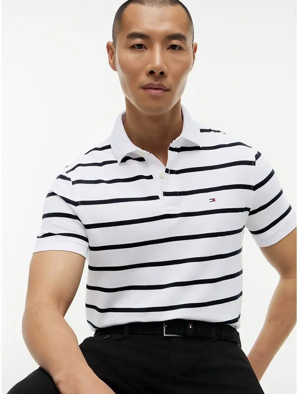 Tommy Hilfiger Regular Fit Striped Wicking Polo - Fresh White Stripe