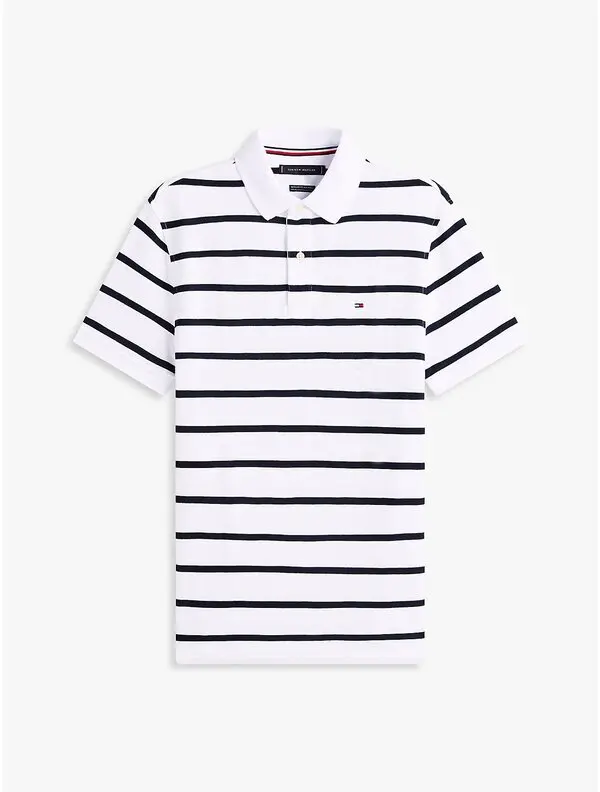 Tommy Hilfiger Regular Fit Striped Wicking Polo - Fresh White Stripe