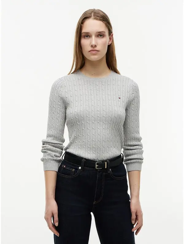 Tommy Hilfiger Cable Knit Crew Neck Sweater - Grey