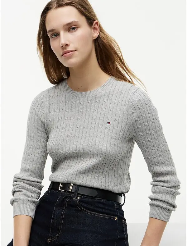 Tommy Hilfiger Cable Knit Crew Neck Sweater - Grey