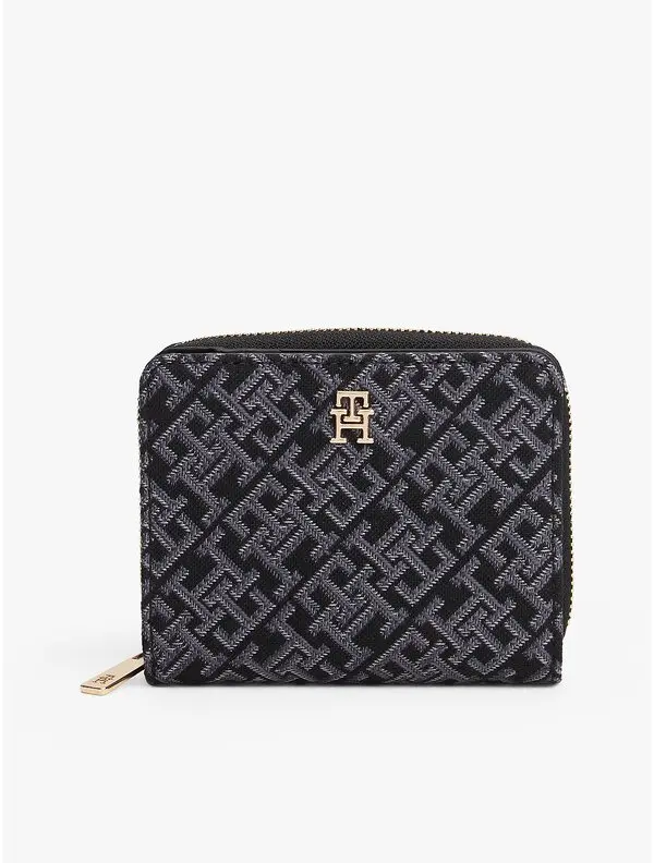 Tommy Hilfiger Jacquard Monogram Medium Zip Wallet - Black