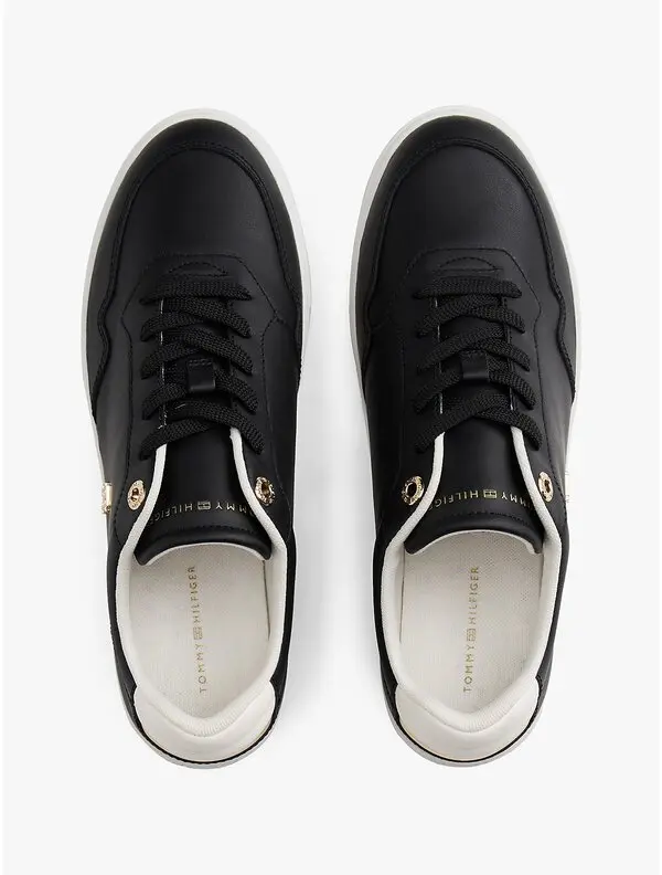 Tommy Hilfiger Metallic Leather Court Sneakers - Black
