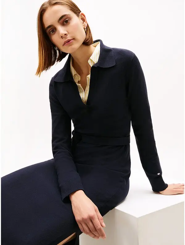 Tommy Hilfiger Belted Sweater Polo Dress