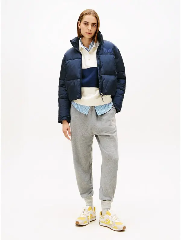 Tommy Hilfiger Cropped Puffer Jacket With Stand Collar