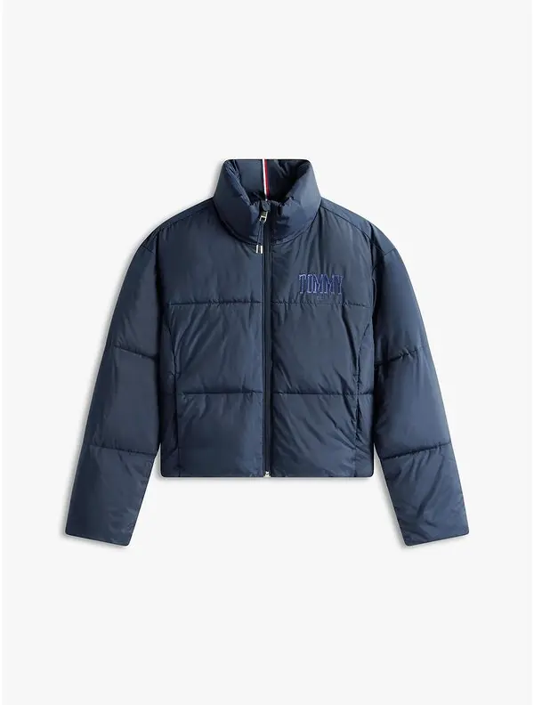 Tommy Hilfiger Cropped Puffer Jacket With Stand Collar