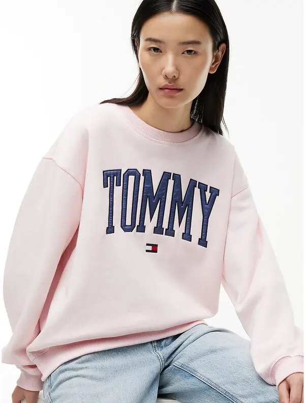 Tommy Hilfiger Varsity Logo Crewneck Sweatshirt - Pink Heather