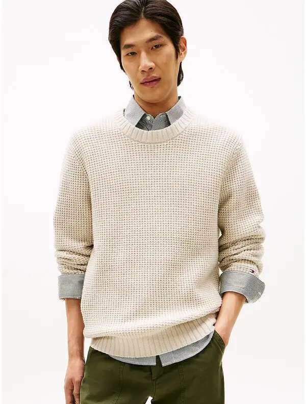 Tommy Hilfiger Wool-blend Waffle-knit Crewneck Sweater - Bleached Stone