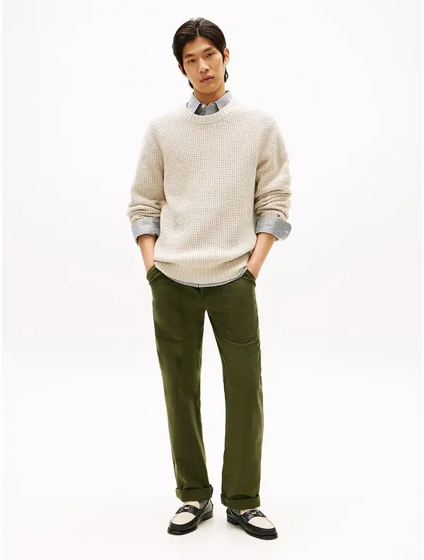 Tommy Hilfiger Wool-blend Waffle-knit Crewneck Sweater - Bleached Stone