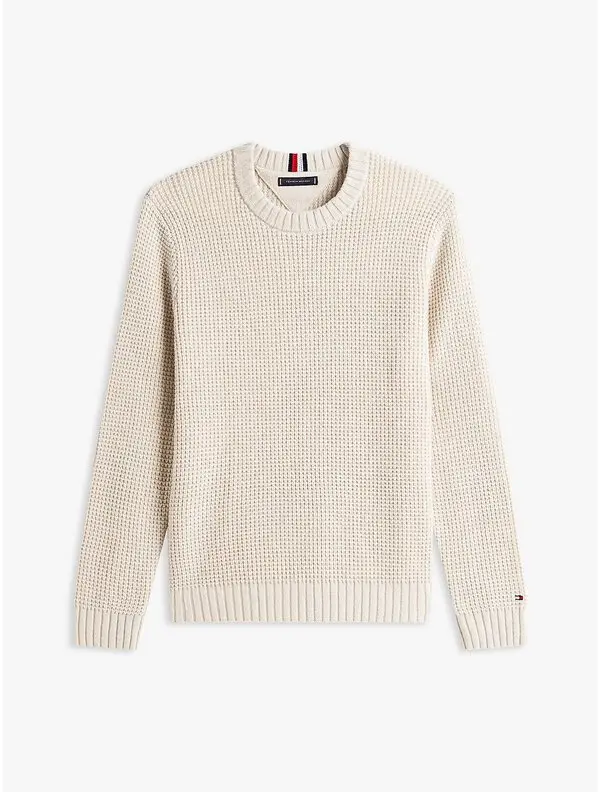 Tommy Hilfiger Wool-blend Waffle-knit Crewneck Sweater - Bleached Stone