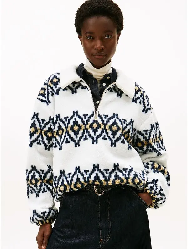 Tommy Hilfiger Fair Isle Print Teddy Fleece Half-zip Sweatshirt