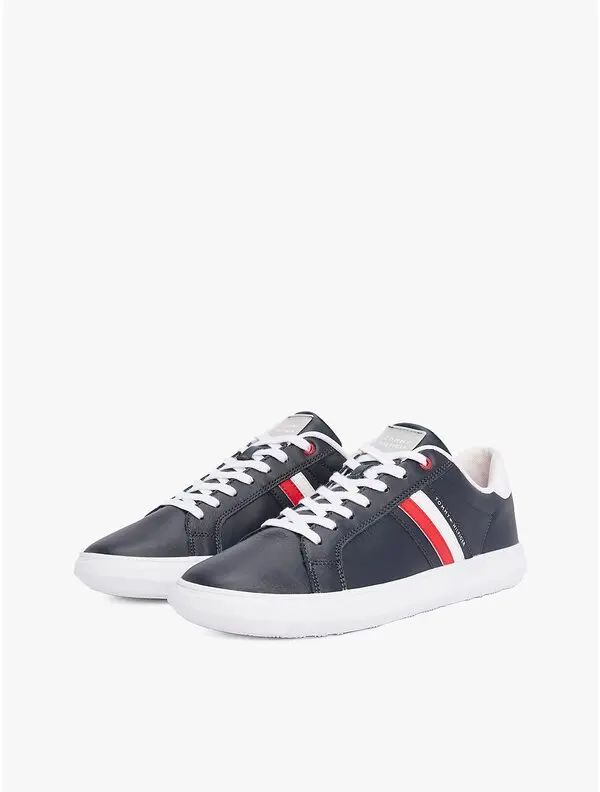 Tommy Hilfiger Leather Cupsole Sneakers With Signature Stripes