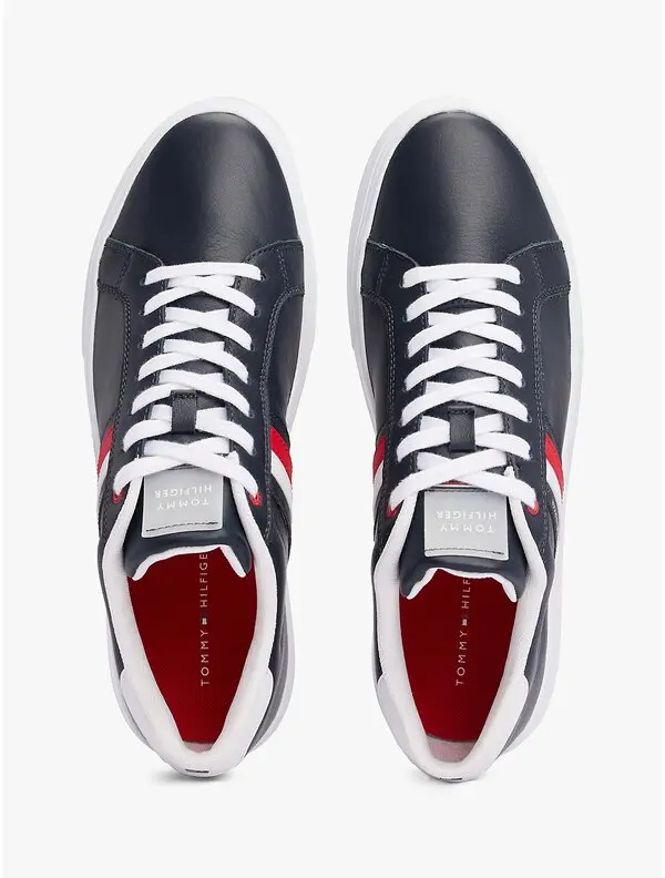Tommy Hilfiger Leather Cupsole Sneakers With Signature Stripes