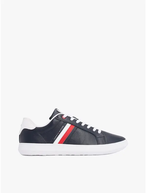 Tommy Hilfiger Leather Cupsole Sneakers With Signature Stripes