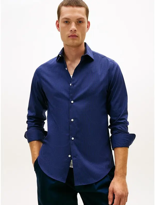 Tommy Hilfiger Slim Fit Thflex Mini Check Dress Shirt 17/32