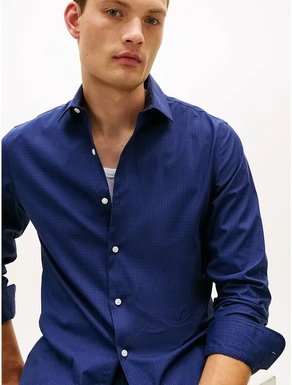 Tommy Hilfiger Slim Fit Thflex Mini Check Dress Shirt 17/32